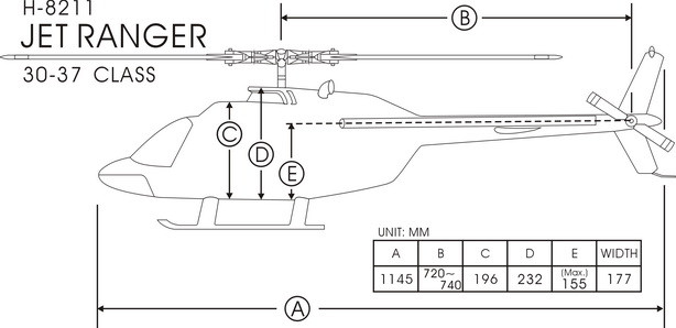 FUNKEY Scale Fuselage Jet Ranger (NEW VERSION) .30 (550) size GREEN ...