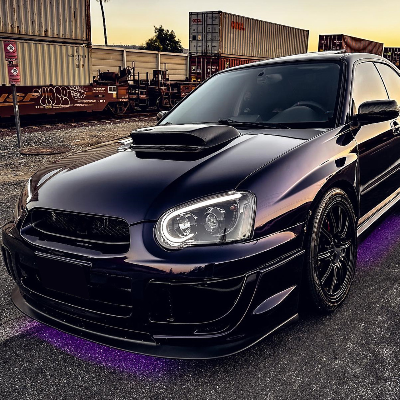 2004 2005 Subaru Impreza WRX STI Outback Projector Headlights w LED Light Bar Glossy Black Housing Clear Lens K2 Motor