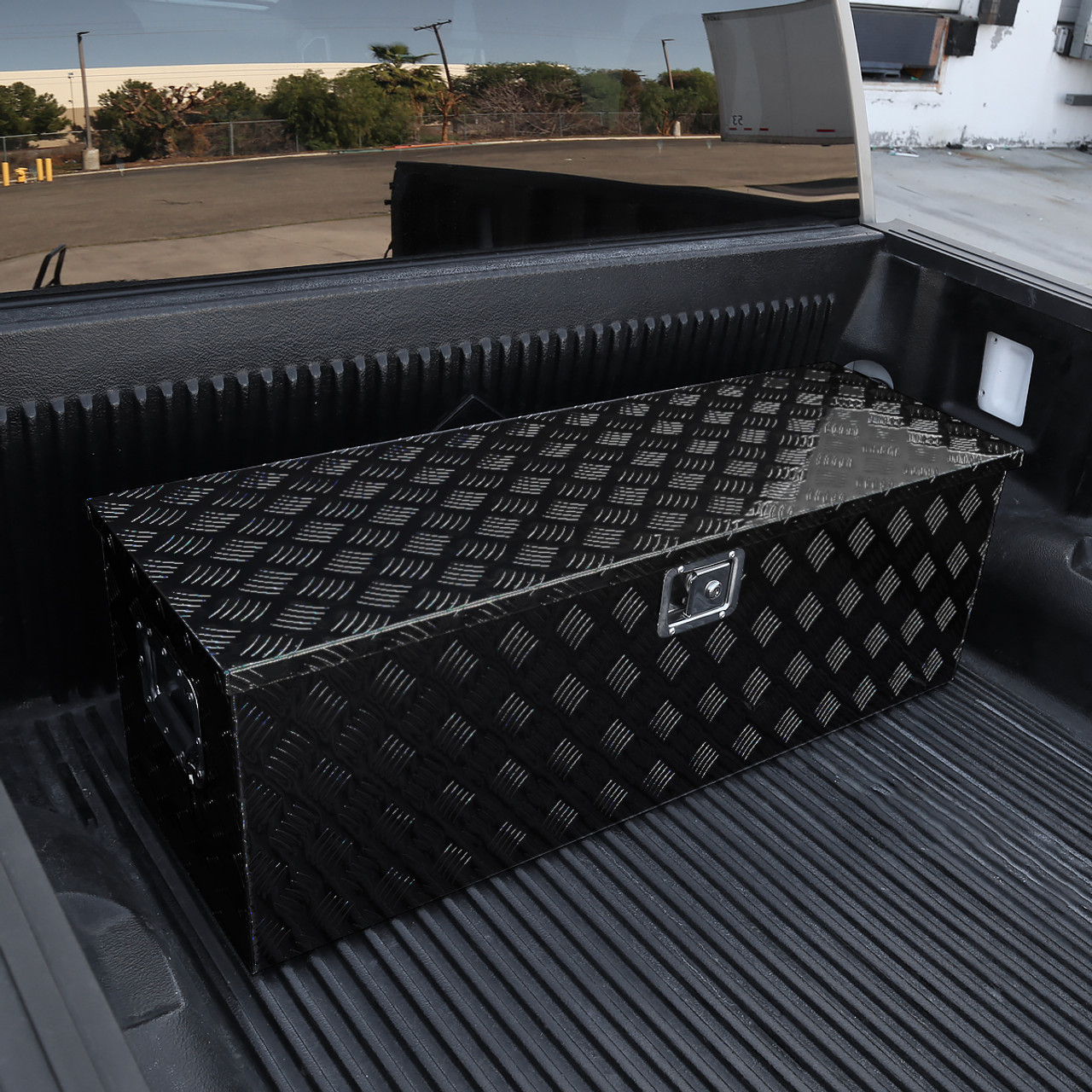 Universal 44 Heavy Duty Black Aluminum Tool Box w Side Handles Lock Keys K2 Motor