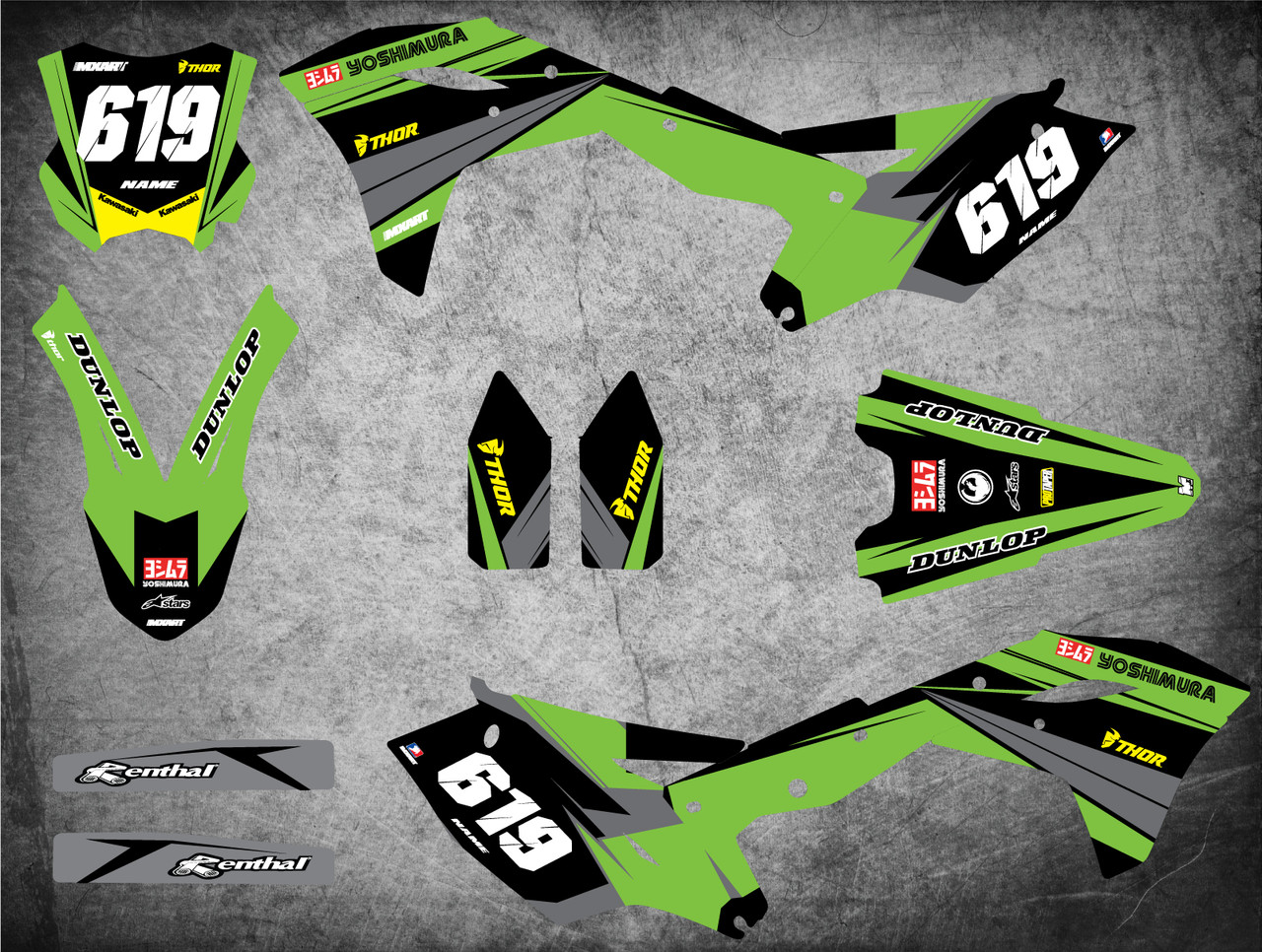 Premium quality motocross graphics "FLEX" style quality KAWASAKI dirt ...