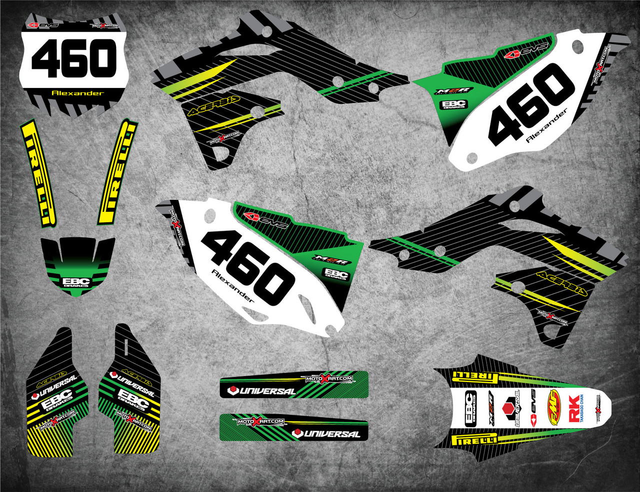 Premium quality motocross graphics "FACTORY" style quality KAWASAKI ...