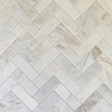 Z Collection Cashmere White Stone Essentials Honed Herringbone Mosaic 1 ...