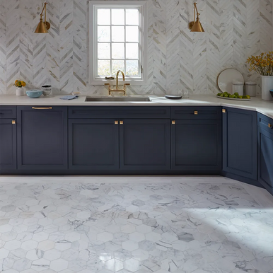 Florida Tile Chapter 18 - Rotunda Calacatta Gold 2" X 10" Chevron ...