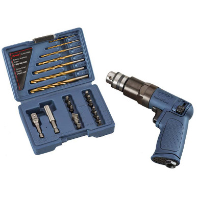 1/4" KEYED CHUCK AIR DRILL, 22-PC KIT, 1875 RPM, 0.25 HP, PISTOL (ING ...