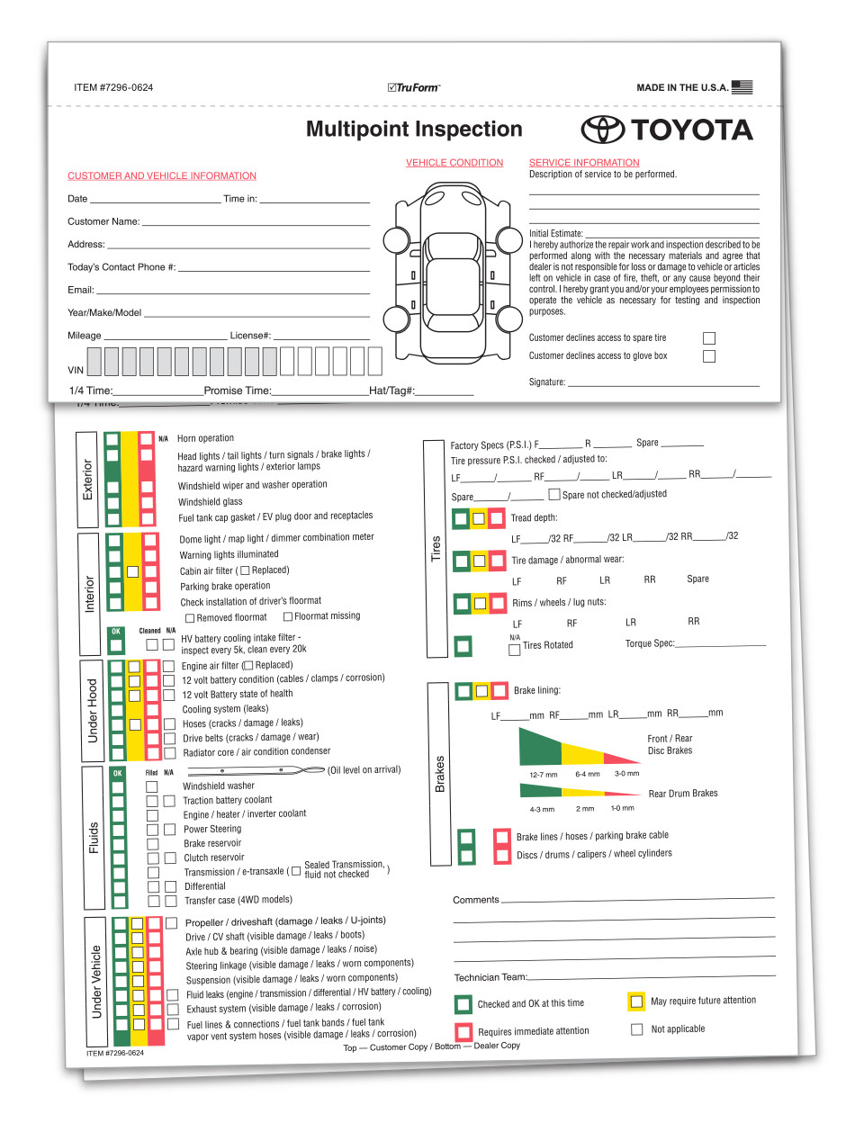 Toyota Multi-Point Vehicle Checkup - 3 Part - Qty. 250 - Karn ...