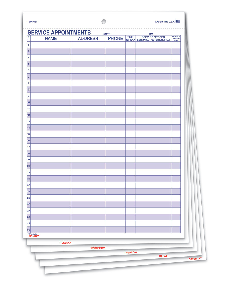 Service Appointment Form - 63-SA - 6 Part Snap Out, 50 Per Pack - Karn ...