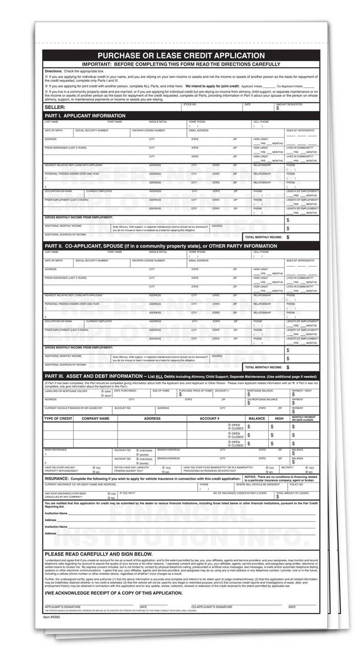 Universal Credit Application - Qty 100 Per Pack - Karn Automotive Products