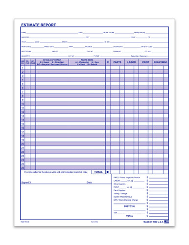 Body Shop Repair Estimate, Form 45 - Qty 100 - Karn Automotive Products