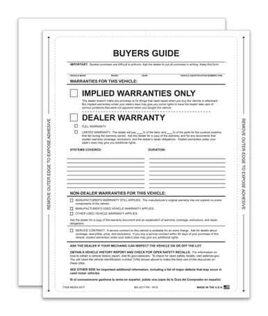 Interior Buyers Guide - Implied Warranty - P/A - Qty. 100 - Karn ...
