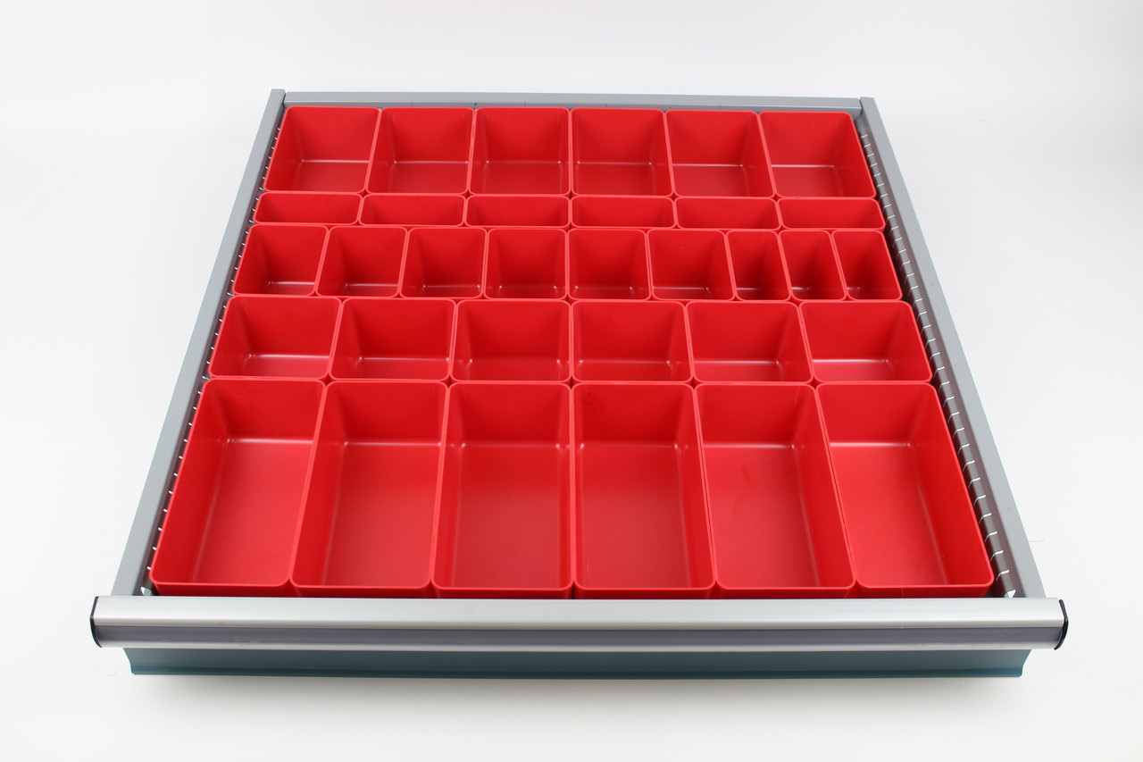33-Piece Red Plastic Box Assortment – Modular Organizer for Tool Storage