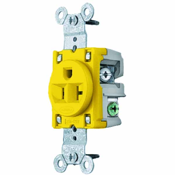 20A 125V 2P 3W yellow straight blade single receptacle - Boat Electricals