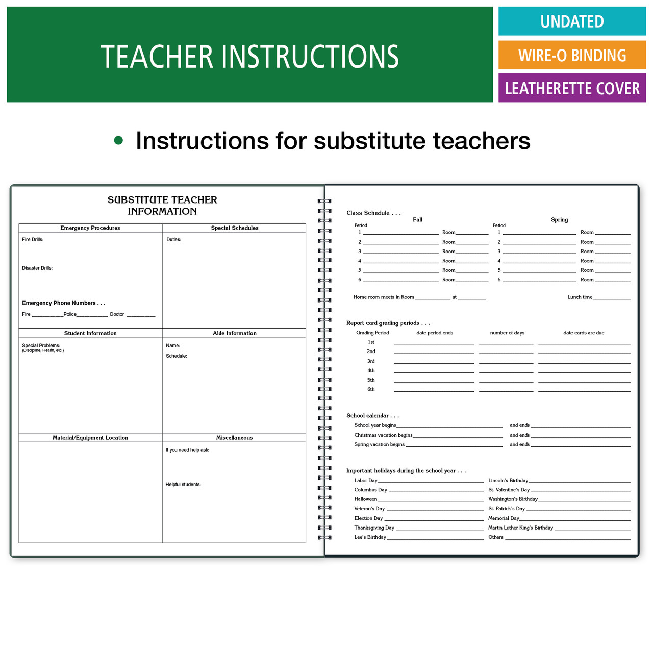 11" x 13" Over-sized Teacher Lesson Plan Book, 6 Period EXTRA Large ...