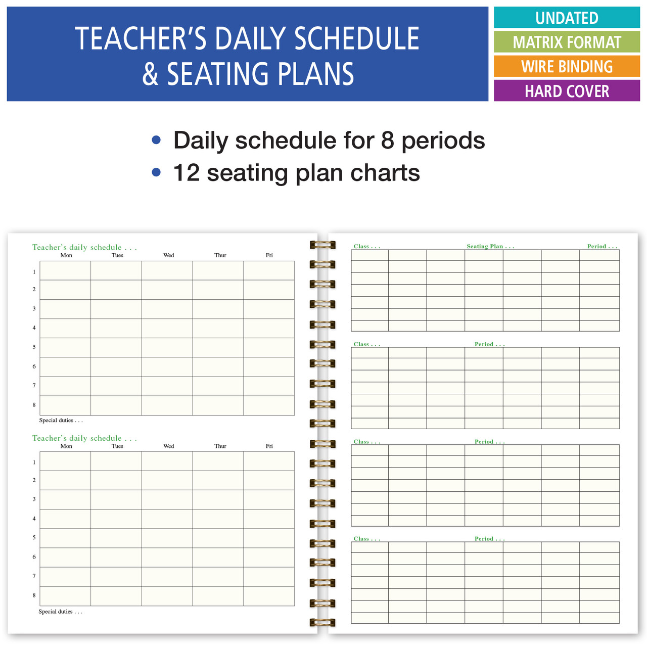Hardcover Teacher Lesson Plan 8 Period: Days Vertically Down The Side ...