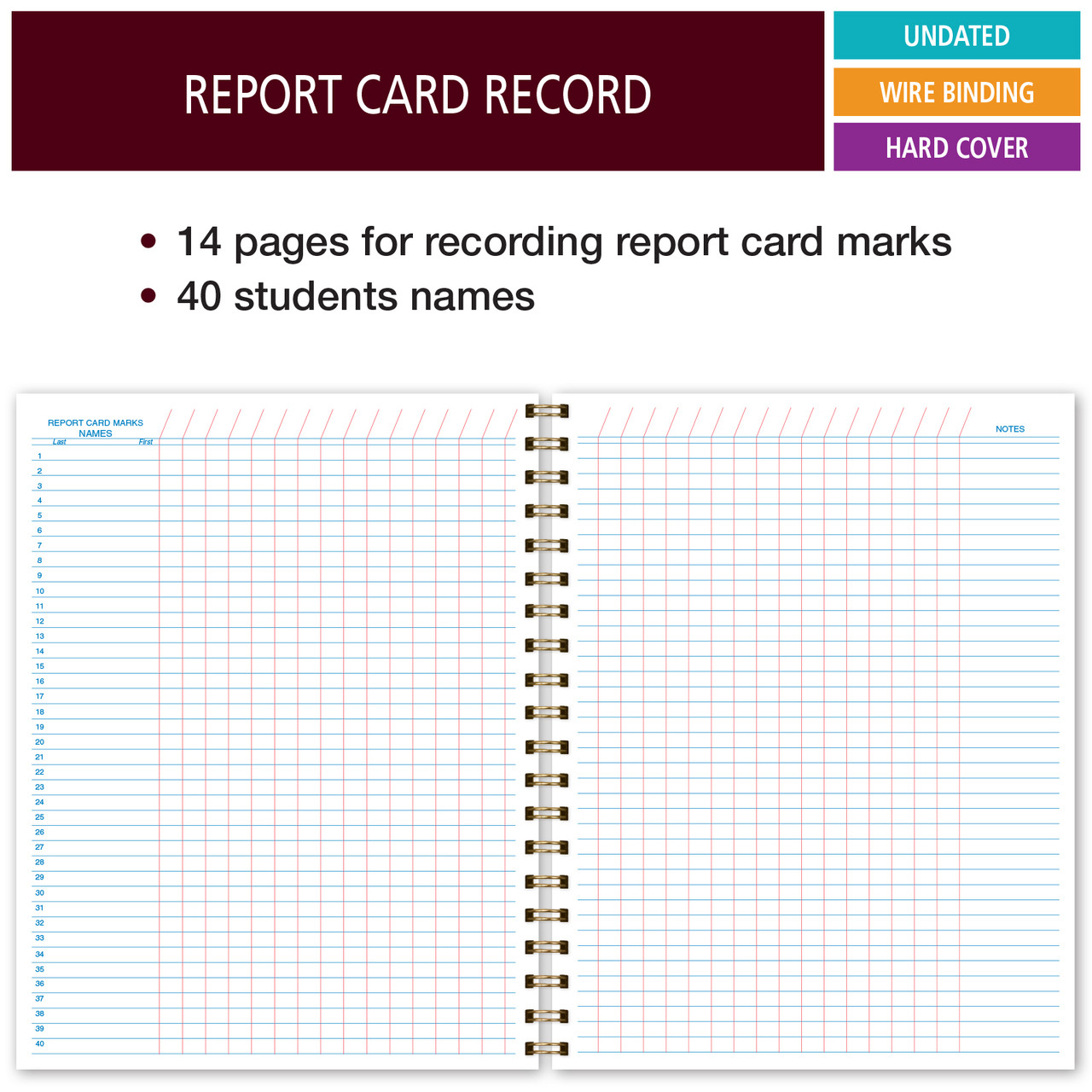 Hardcover Unstructured Class Record Book (Teal Floral) - Elan ...