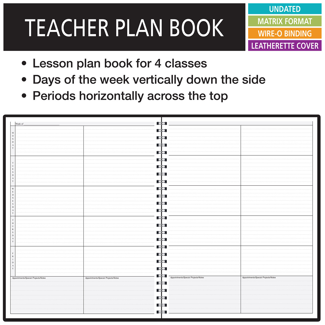 4 Period Teacher Lesson Plan; Days Vertically Down the Side (P4-97 ...