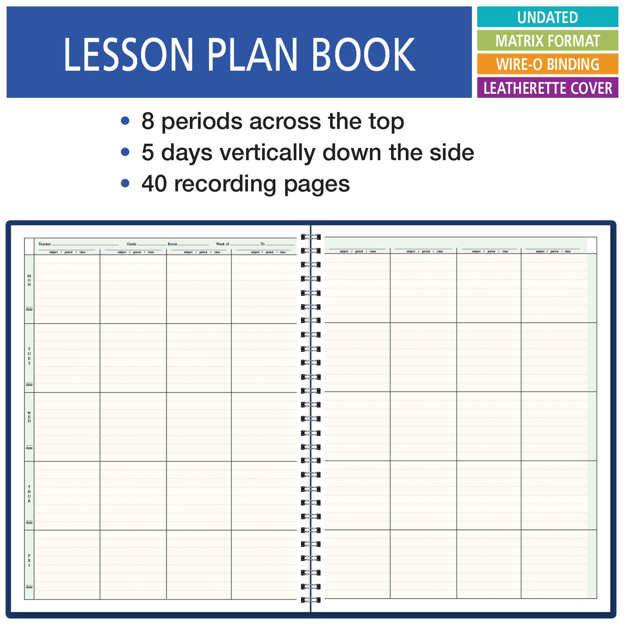 8 Period Teacher Lesson Plan; Days Vertically Down the Side (W208 ...