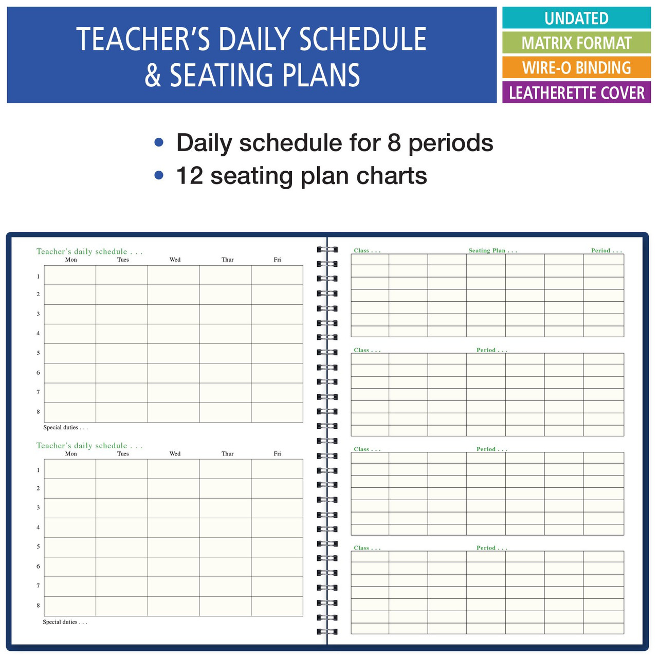 8 Period Teacher Lesson Plan; Days Vertically Down the Side (W208 ...