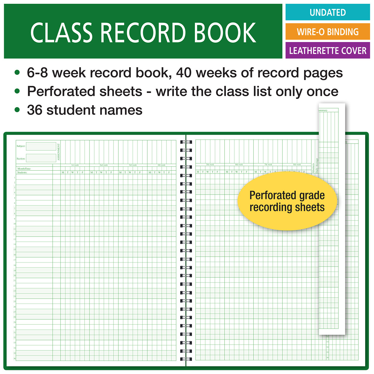 Class Record Book for 6-8 Weeks. 36 Names. Large Blocks (R6080) - Elan ...