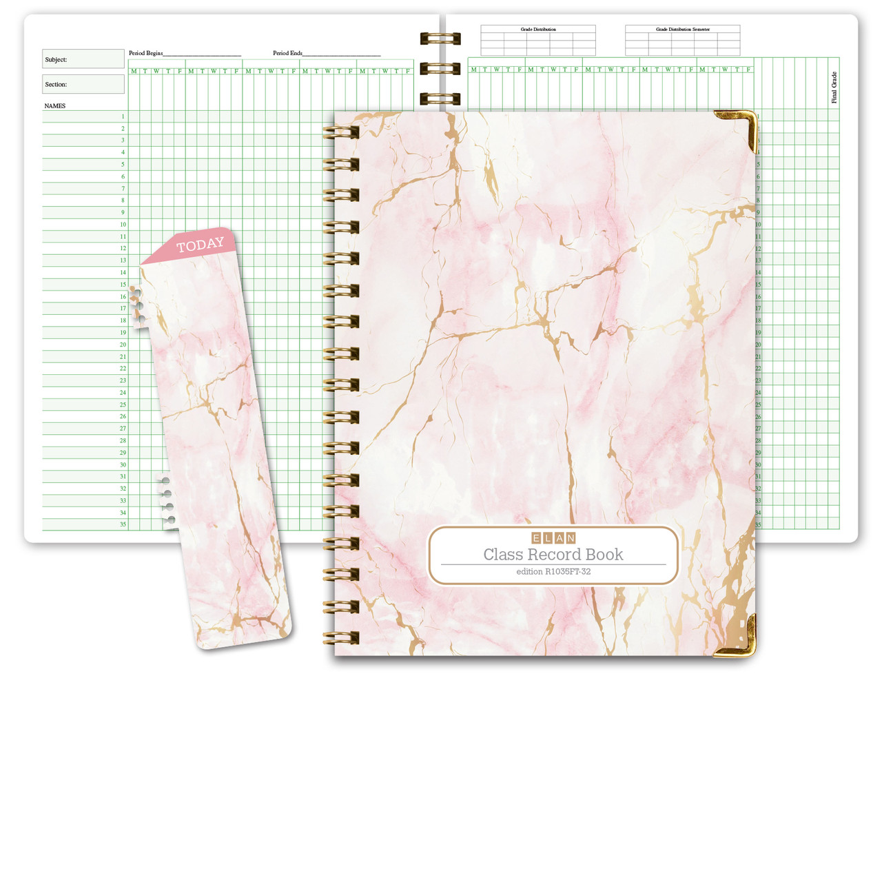 Hardcover Class Record Book for 9-10 Weeks - 35 Names - Large Squares ...