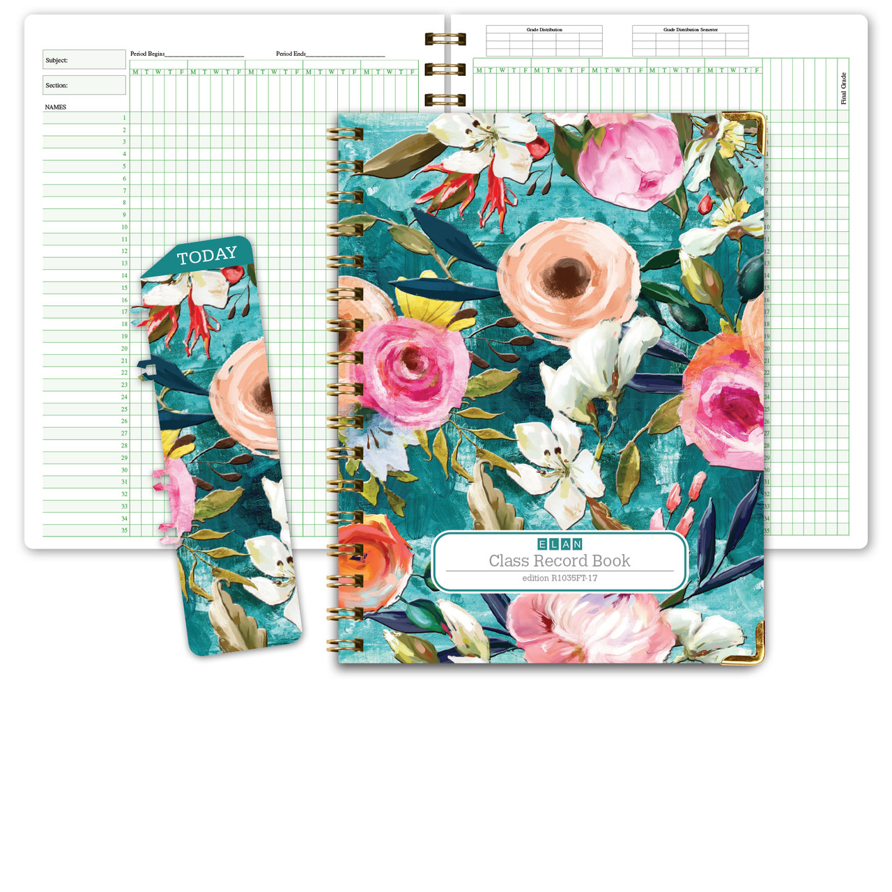 Hardcover Class Record Book for 9-10 Weeks - 35 Names - Large Squares ...