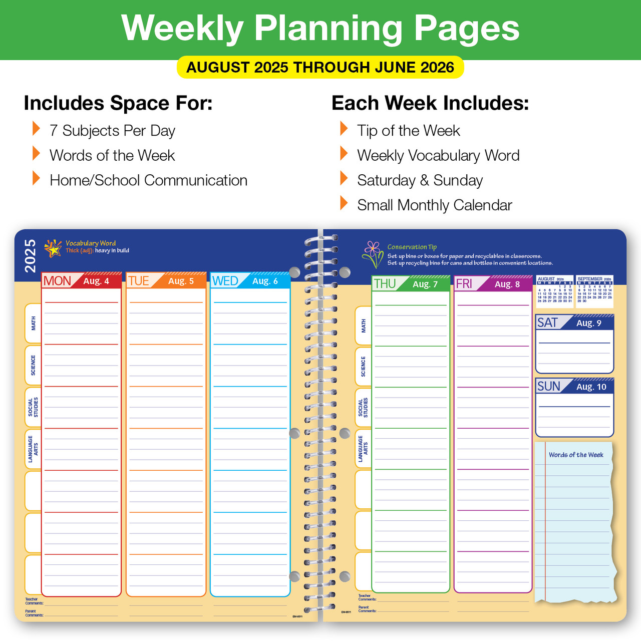 Elementary Student Planner AY 2025-2026 - Matrix Style - 8.5"x11 ...