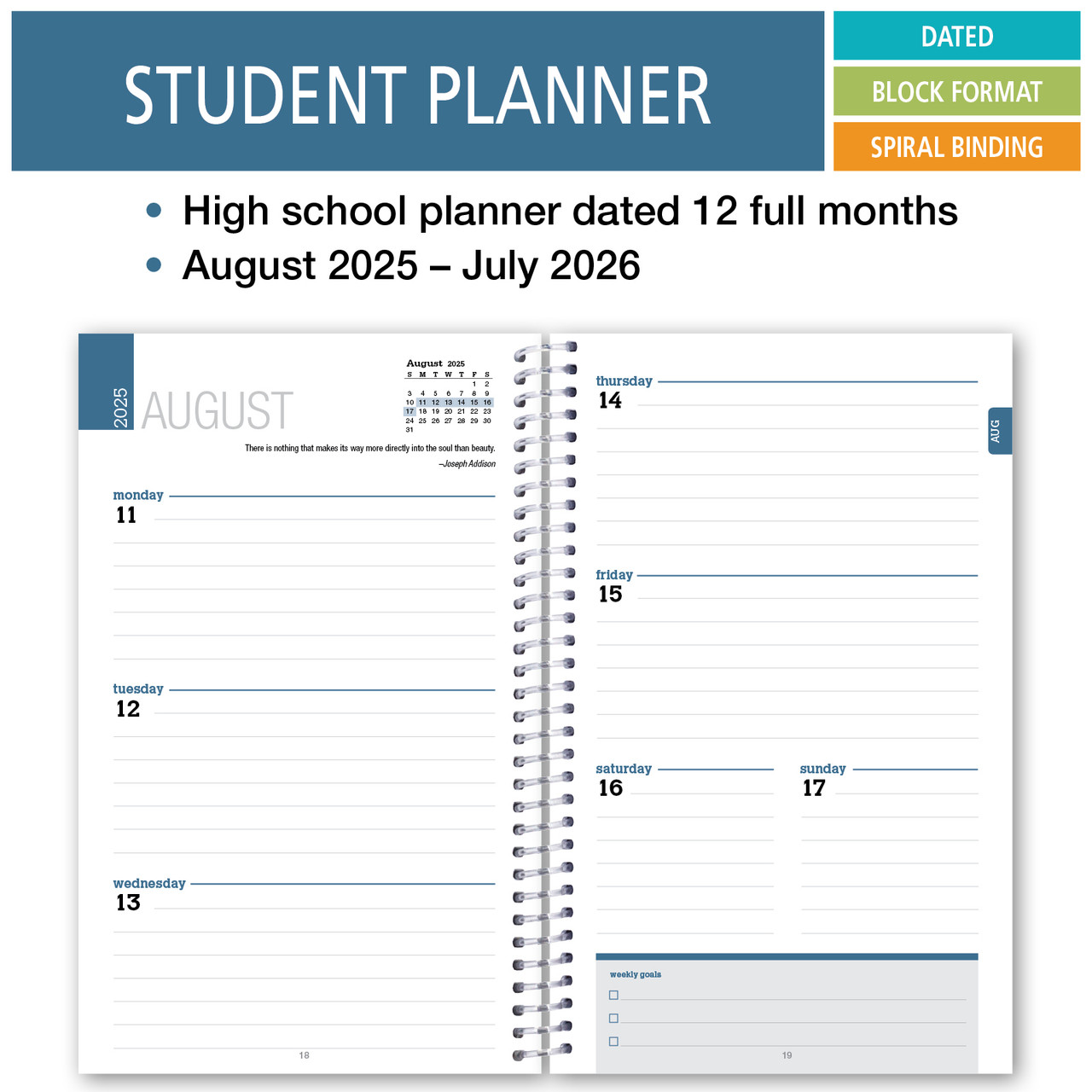 Dated Student Planner 5" x 8" for High School/College AY 2025-2026 ...