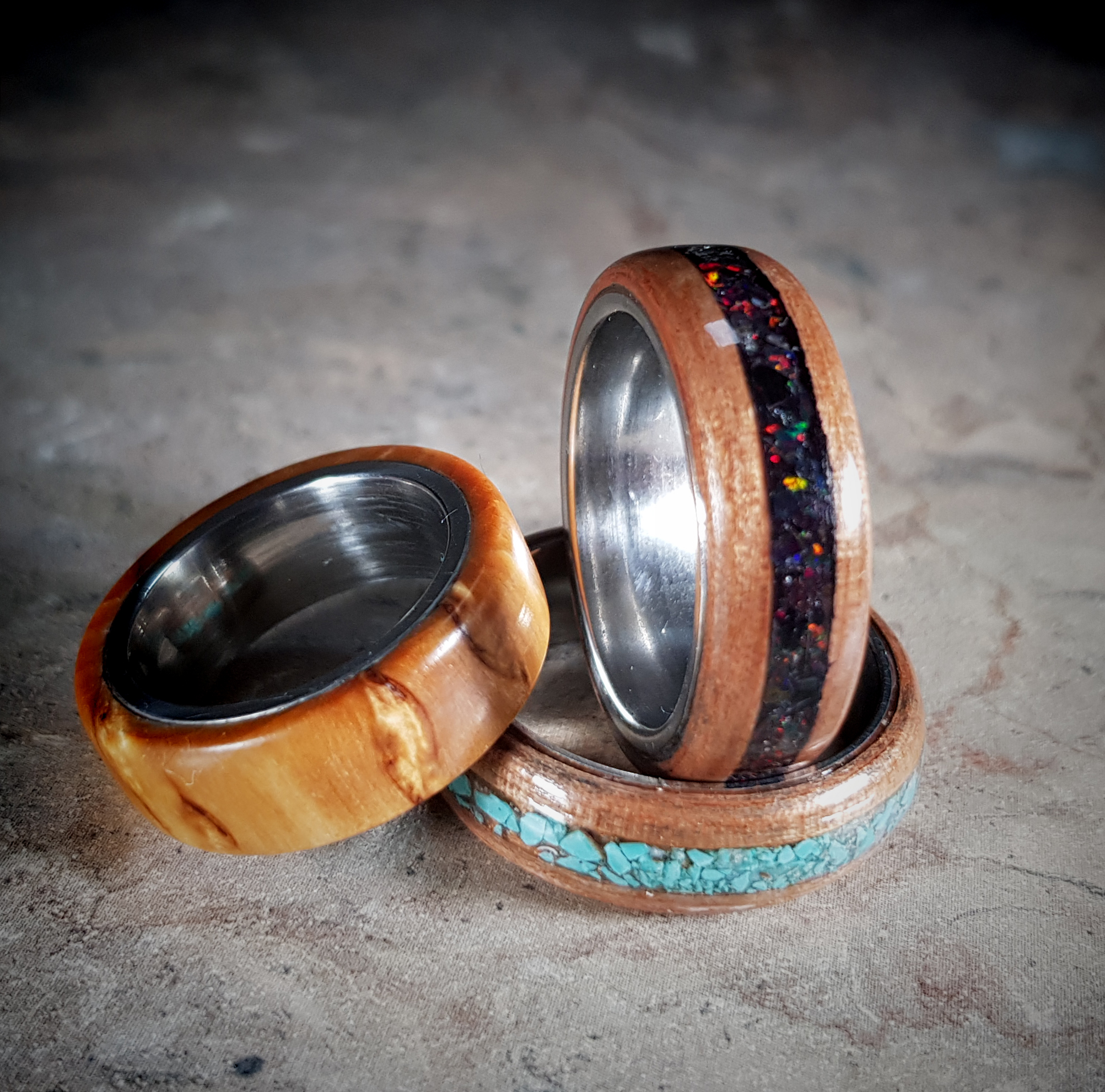 Hand Made Rings with Wood and Stone Inlays - Nordic Edge