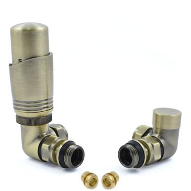 Cascade Modern Corner Thermostatic Radiator Valve (TRV) - Antique Brass ...