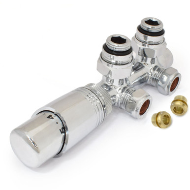 Cascade Modern Twin Angled Thermostatic Radiator Valve (TRV) - Chrome ...