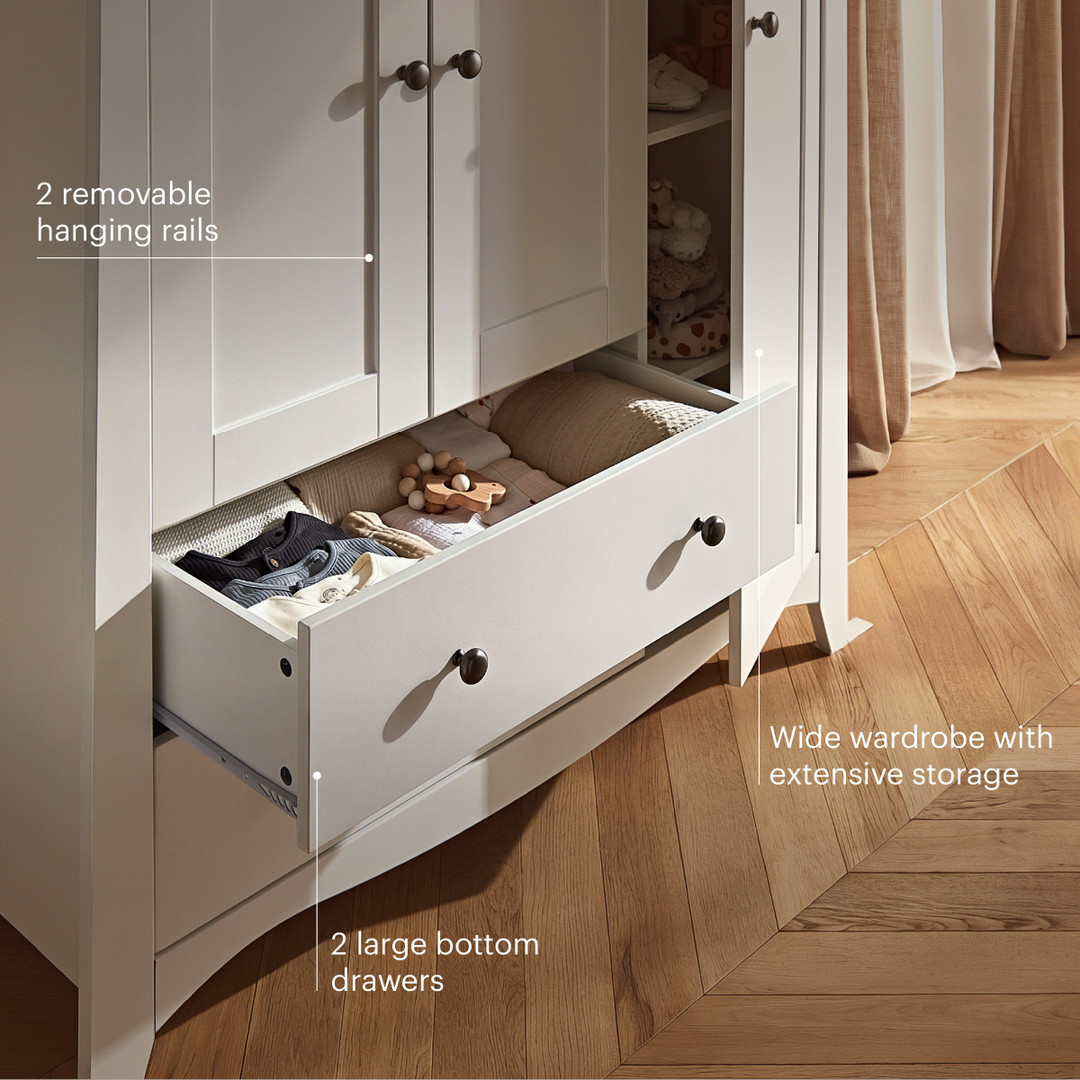 Cuddle Co Clara Triple Wardrobe - White/Ash - Carriages