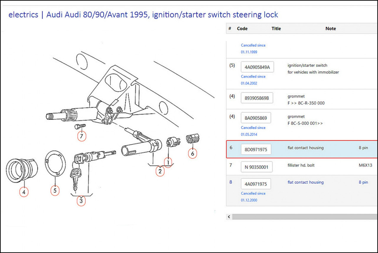AUDI VW IGNITION SWITCH 4A0905849B 4B0905849B WITH PLUG & TAILS OEM ...