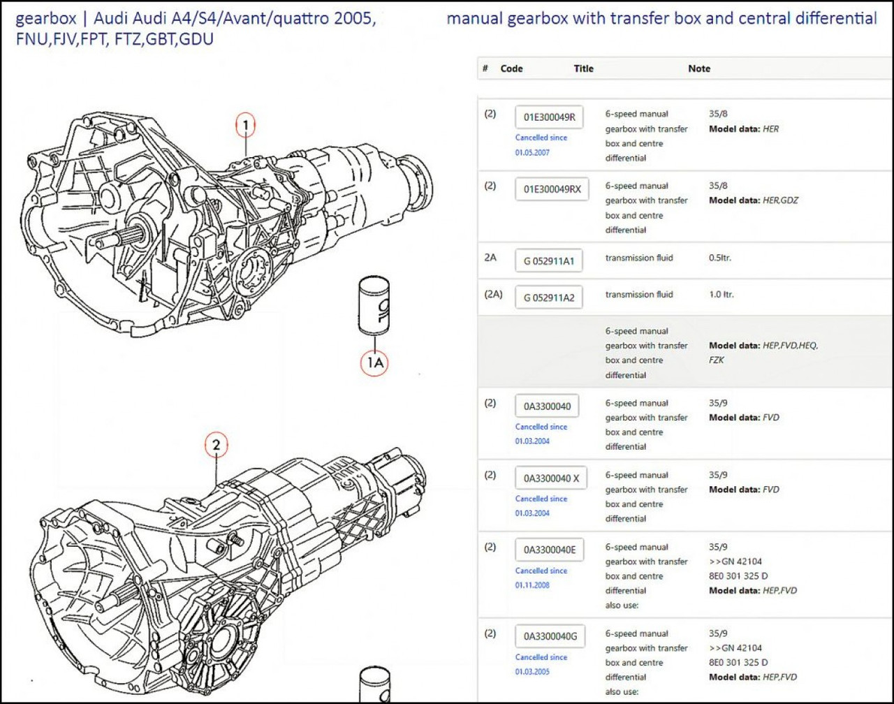AUDI A4 B6 QUATTRO 6-SPEED 01E GETRAG MANUAL GEARBOX 2005 HER CODE 35/8 ...