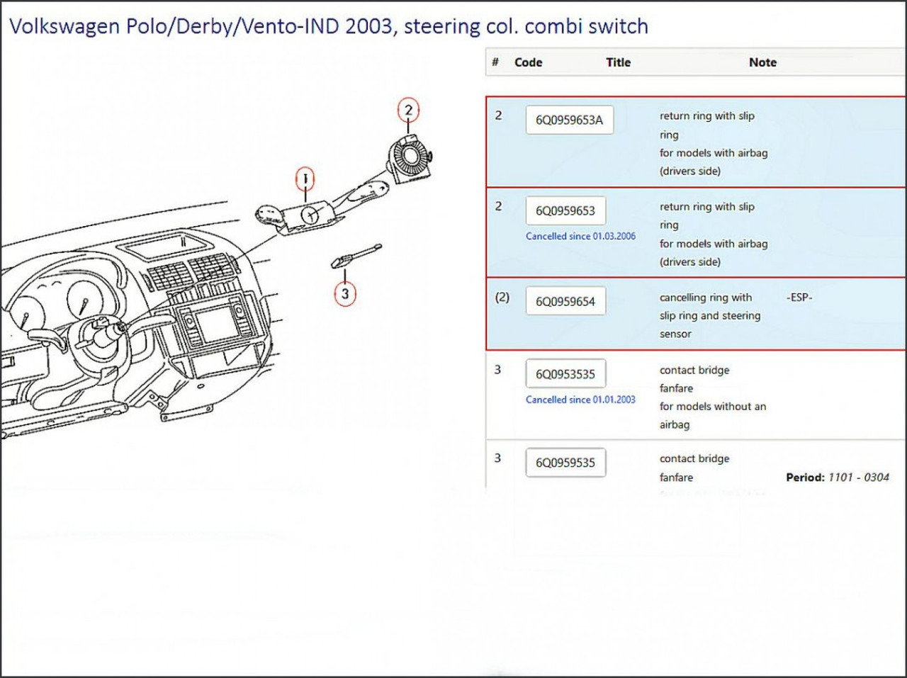 VW VOLKSWAGEN POLO 9N1 9N3 TRANSPORTER AIRBAG CLOCK SPRING SQUIB ESP ...