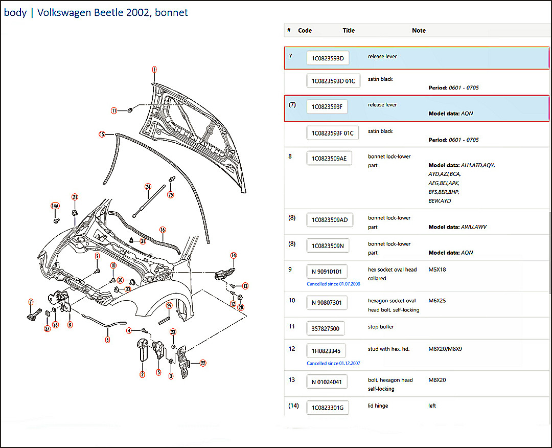 VW VOLKSWAGEN NEW BEETLE HOOD BONNET LOCK LATCH WITH MICROSWITCH ...