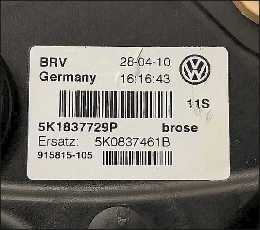 VW VOLKSWAGEN GOLF MK6 5K FRONT WINDOW REGULATOR RHD LH LEFT PASSENGER ...