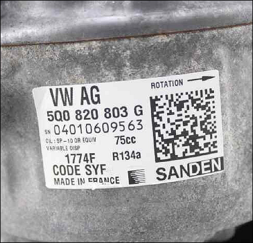 VW VOLKSWAGEN AUDI SKODA AIRCON COMPRESSOR 5Q0820803G SANDEN 1.2L TSI ...