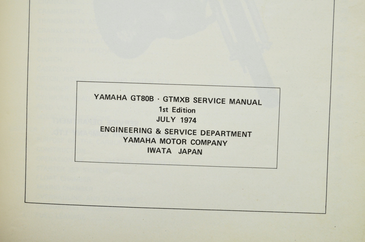 Vintage 1975 Yamaha GT80 B GTMX B Shop Service Manual - NOS Parts NOW