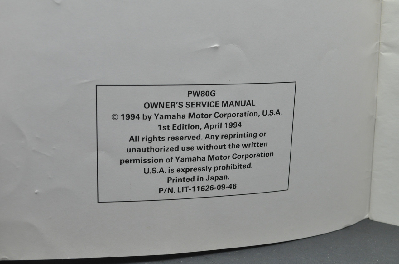 Vintage 1995 Yamaha PW80 G Y Zinger Owners Shop Service Manual - NOS ...