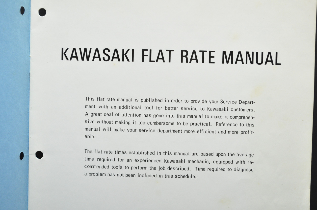 Vtg Kawasaki Motorcycle Flat Rate Manual Mechanic Service Department ...
