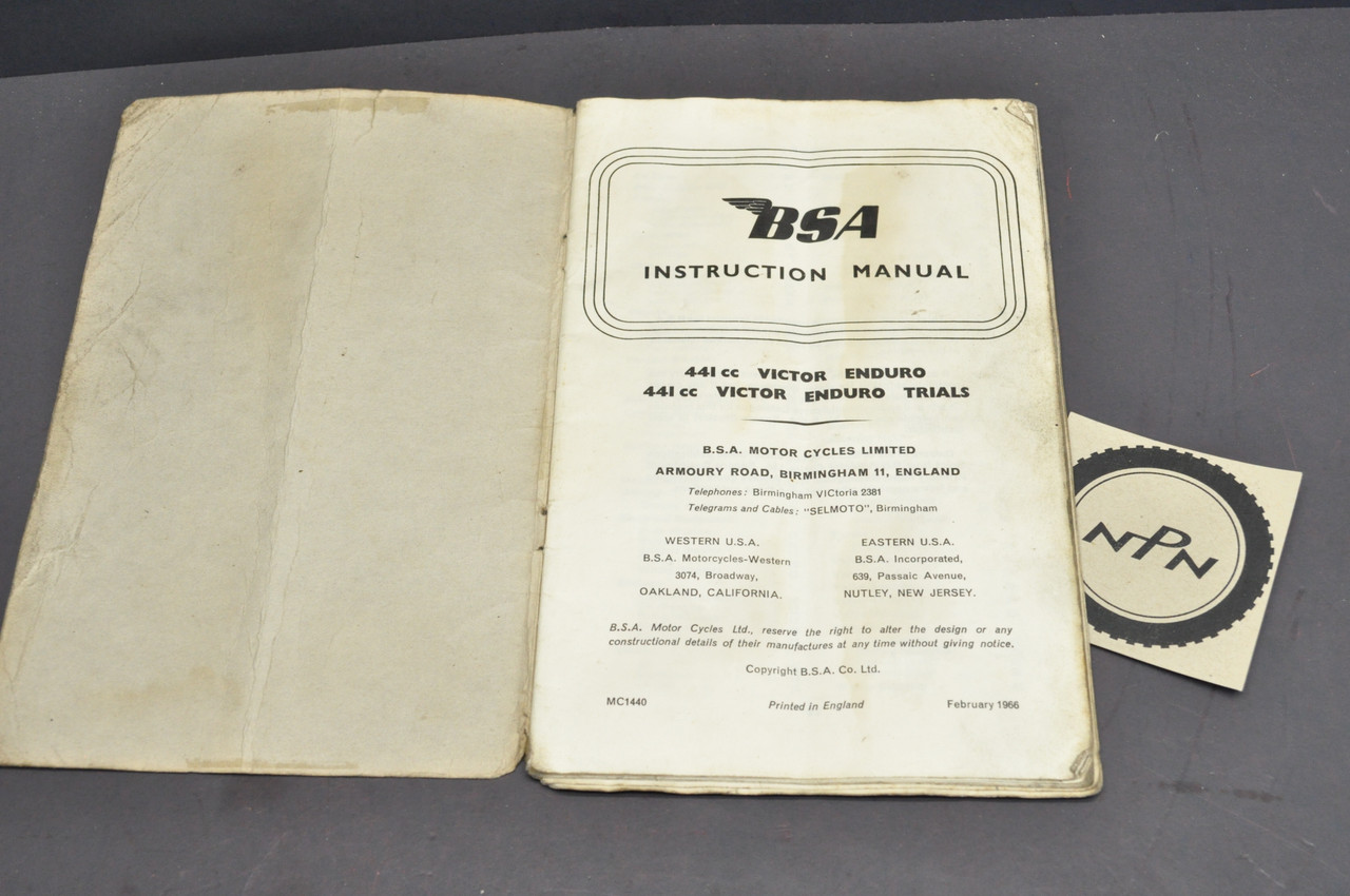 Vintage 1966 BSA 441 OHV Victor Enduro Trials Motorcycle Instruction ...