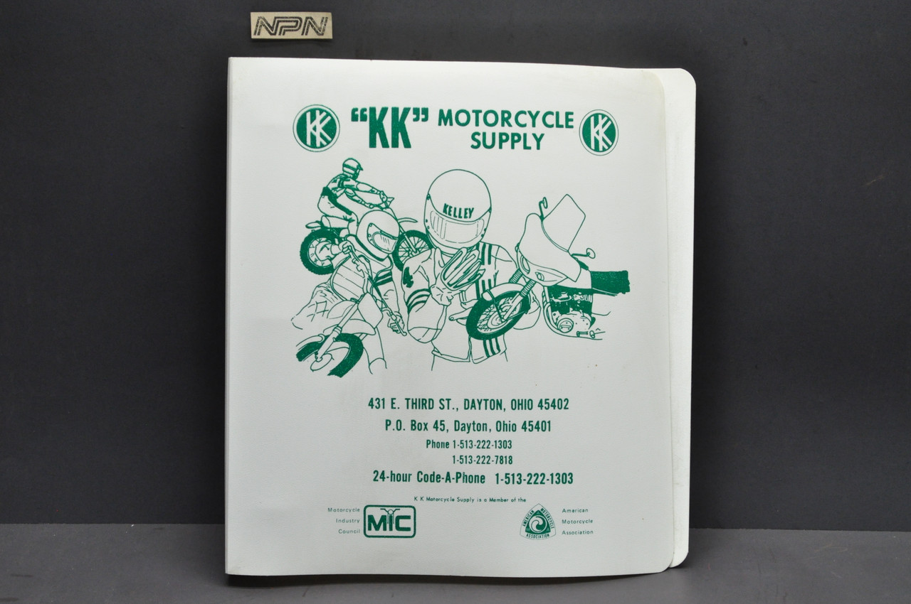 Vtg KK Motorcycle Supply Catalog Binder Only Dayton OH Kelley Motorcycle Helmet - NOS Parts NOW
