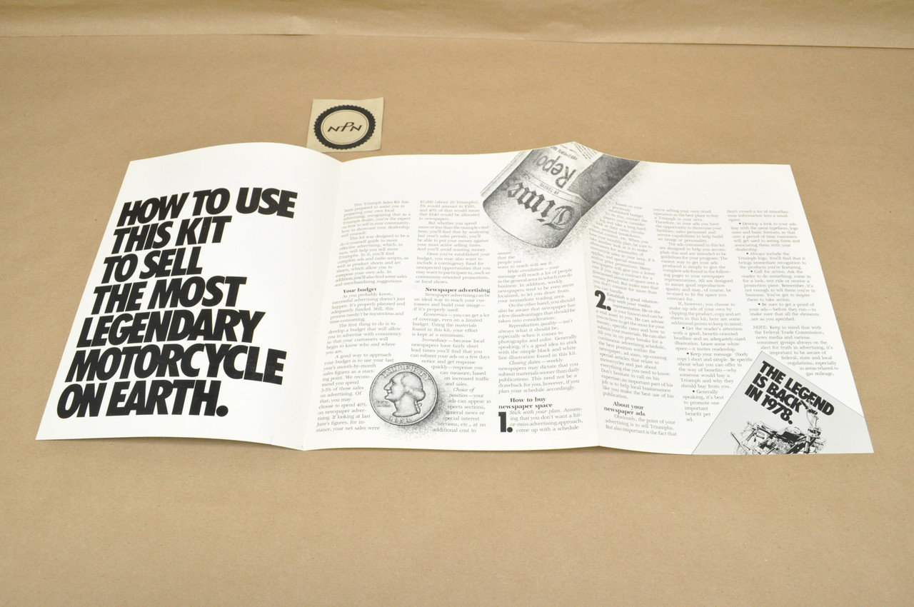 Vtg 1978 Triumph Bonneville Tiger Motorcycle Dealer Advertising Sales ...
