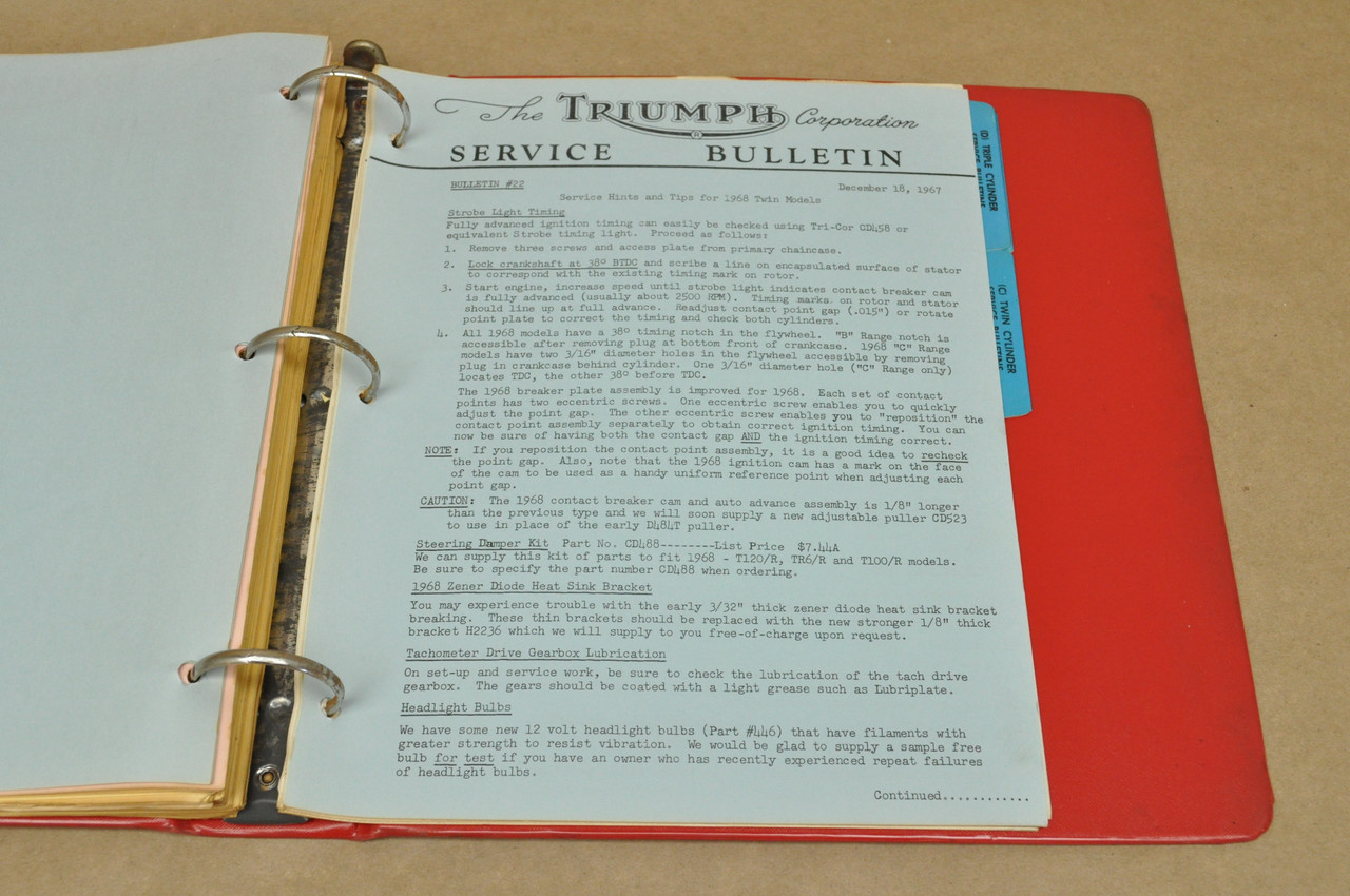 Vintage 1966-1969 Triumph Motorcycle Dealer Service Bulletins - NOS ...