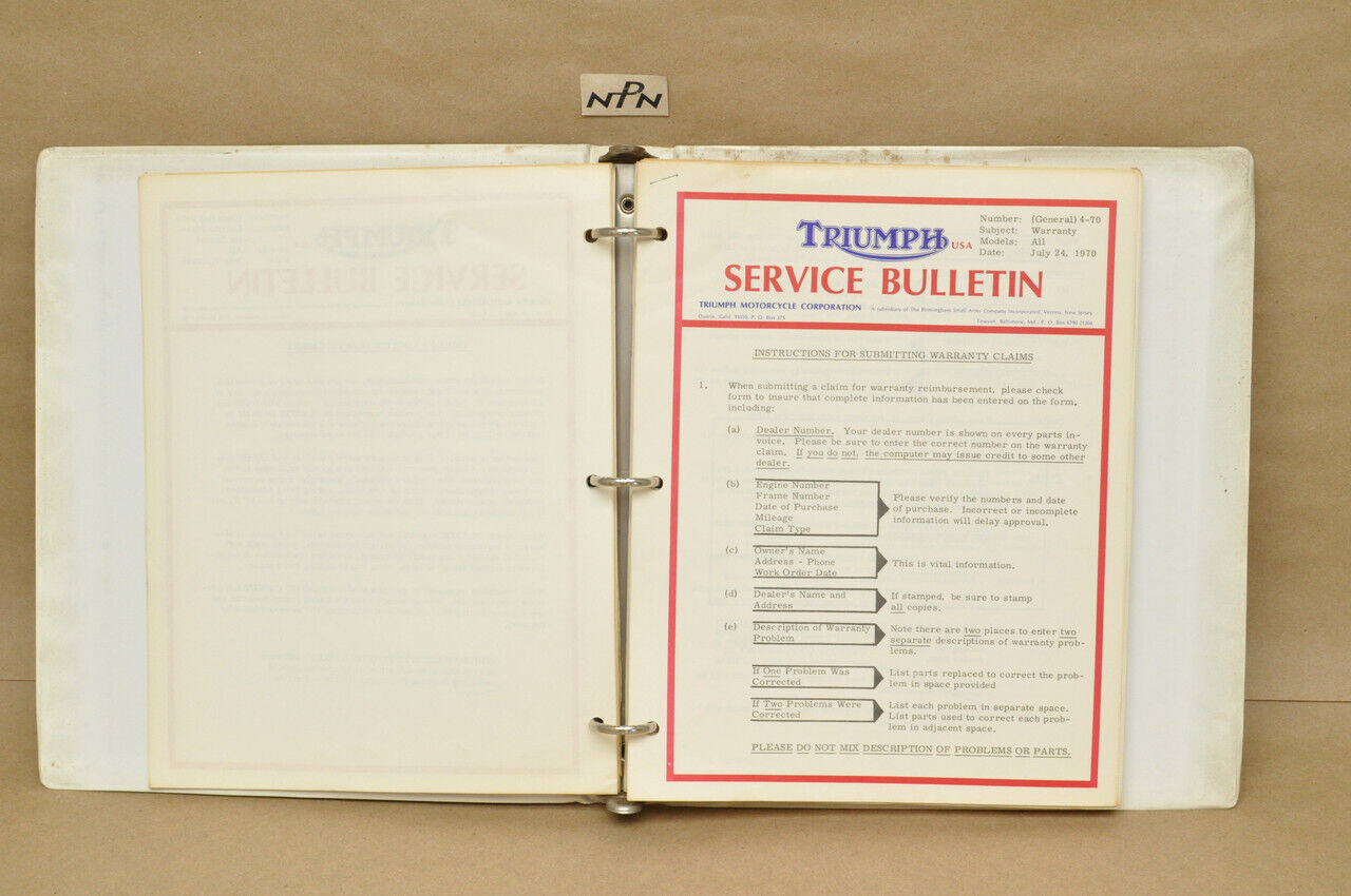Vintage 1970-1973 Triumph Motorcycle Dealer Service Bulletins - NOS ...