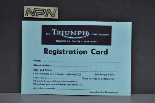 Vintage NOS 1950s Pre-Unit Triumph Motorcycle Registration Card - NOS ...