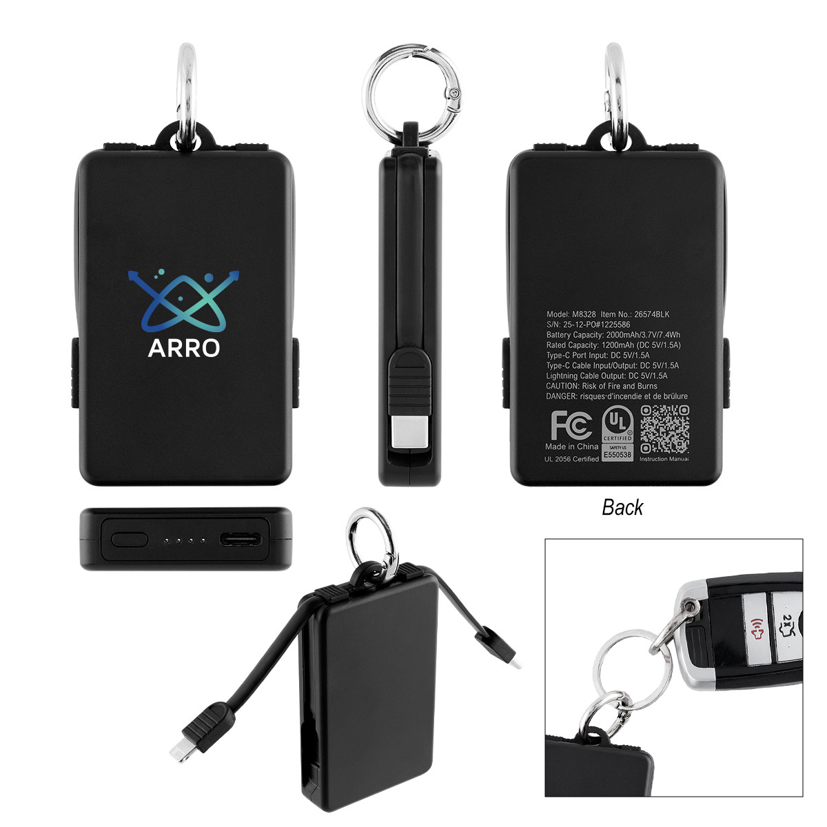 Custom 2,000 mAh UL Listed Power Bank Key Ring 25674 - CapsToYou