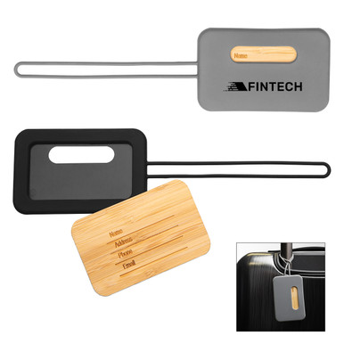 Custom First Class Bamboo & Silicone Luggage Tag 9755 - CapsToYou