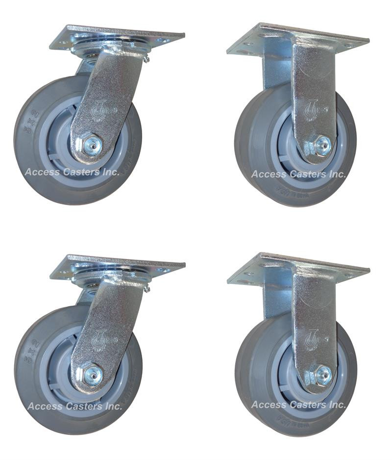 5PRC-SET 5 Inch Caster Set with Polyurethane on Cast Iron Wheels