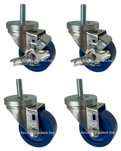 3DSUSTS-Set 3 Inch Caster Set with Blue Polyurethane Wheels
