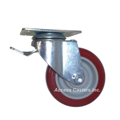 4DTLPM 4" Total Lock Brake with Maroon Polyurethane Tread Wheel